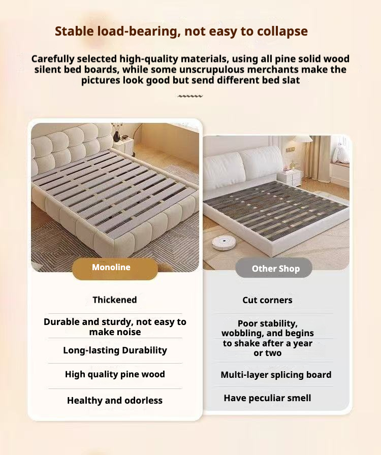 🇸🇬⚡Creamy Style Puff Bed Frame Fabric And Solid Wood Bed Frame Storage ...