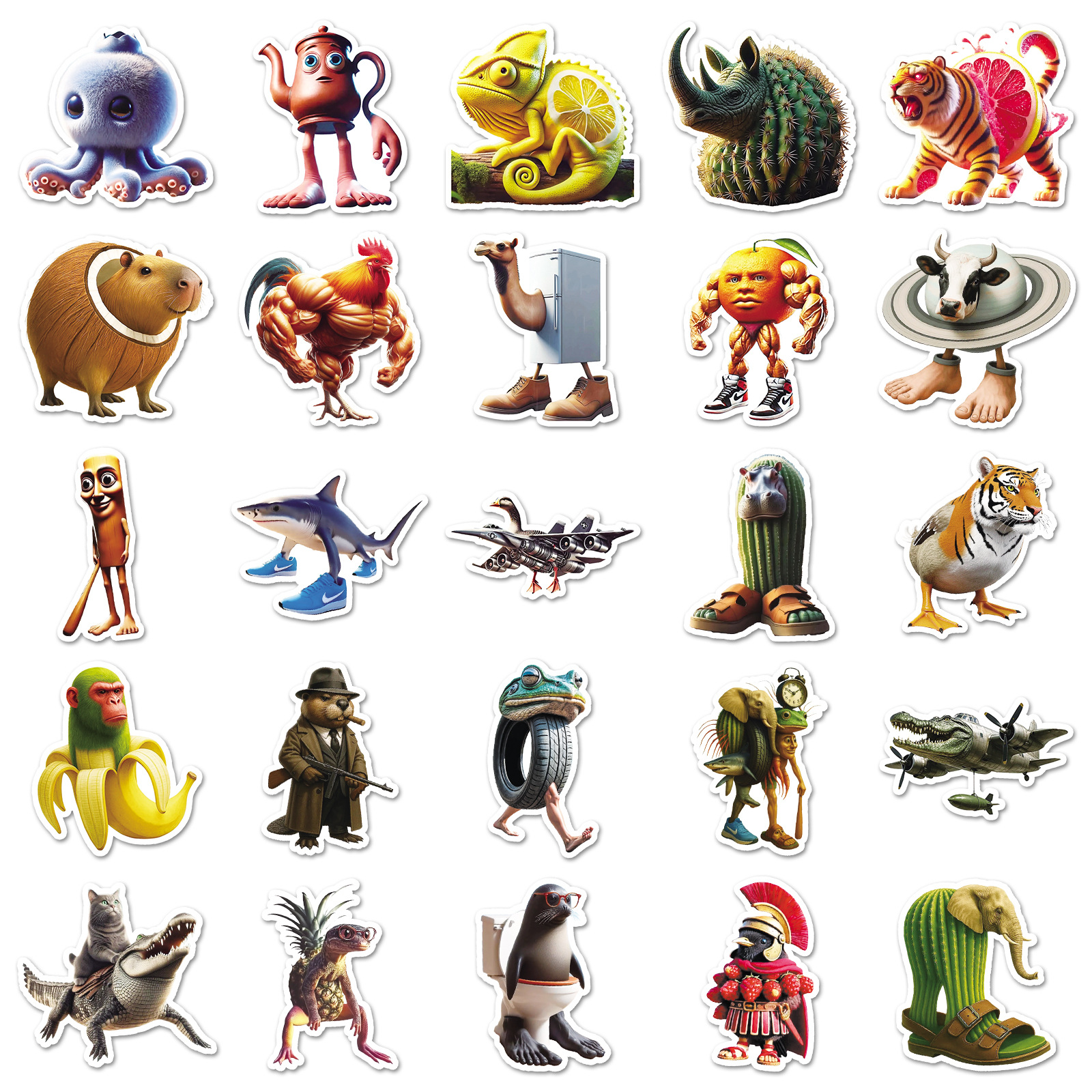 50pcs AI Abstract Brainrot Abstract Animal Stickers Funny Tung Tung ...