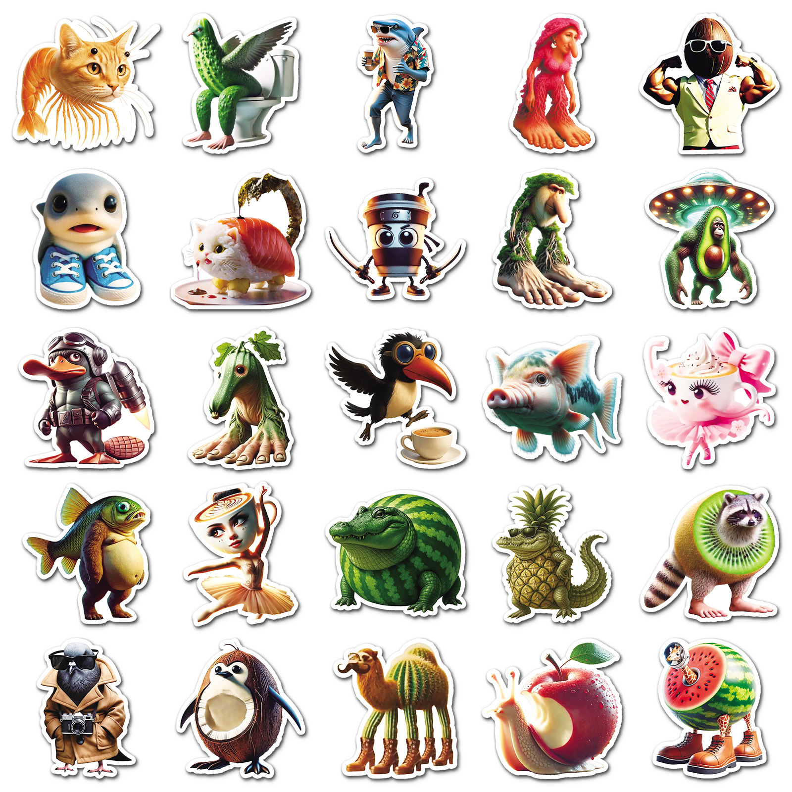 50pcs AI Abstract Brainrot Abstract Animal Stickers Funny Tung Tung ...