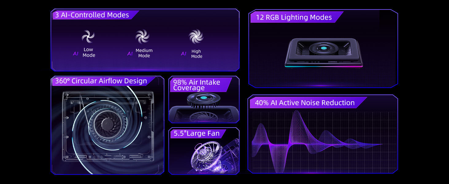 Llano V12 Ultra AI Laptop Cooling Pad with Smart Temp Control – RGB ...