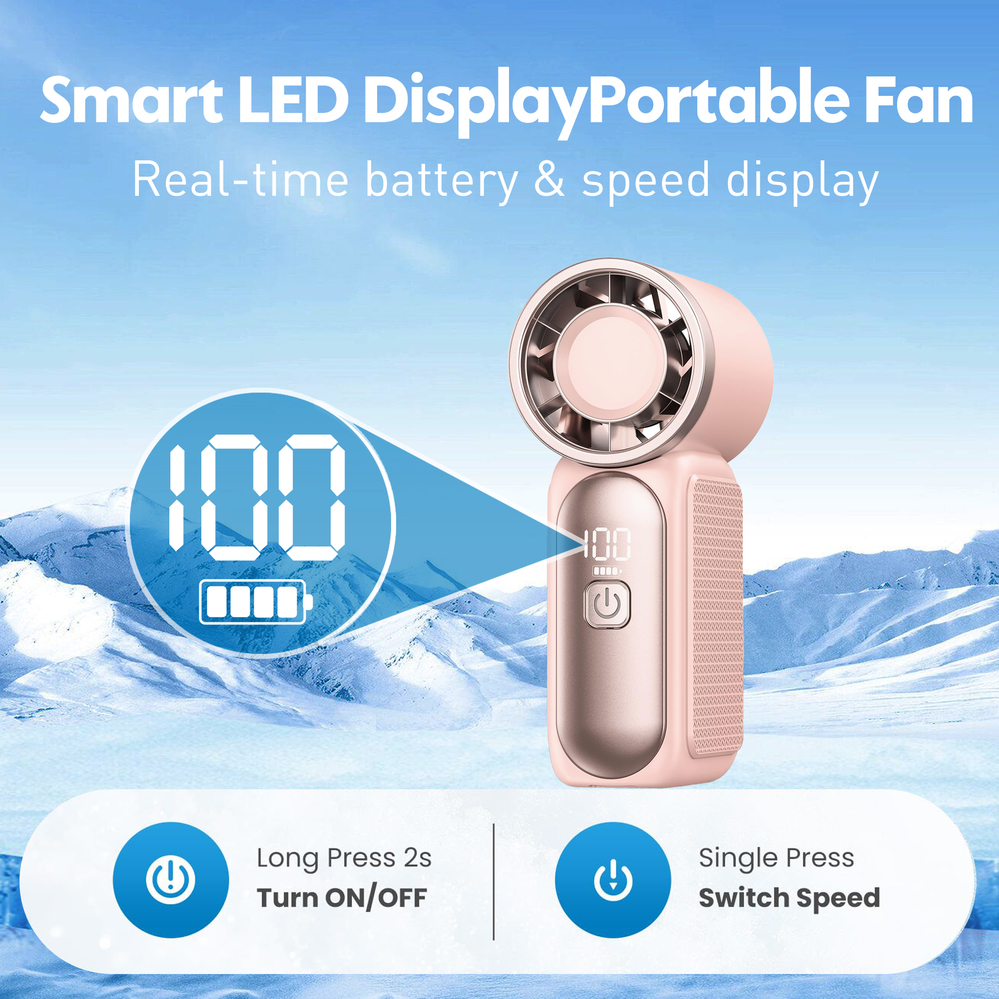Smallest Fan (2X Battery Capacity) Portable Mini Handheld Turbo Fan 3.5 ...