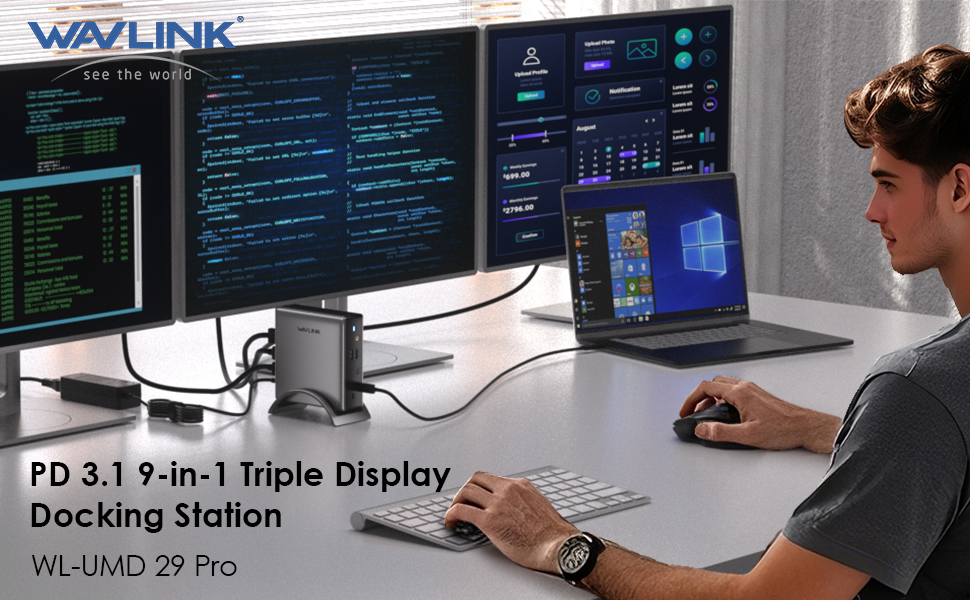 Wavlink PD3.1 Triple Display USB C Docking Station with 140W Power, Triple Display Dock with 8K ...