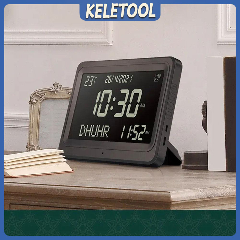 Digital Azan Clock Large 5 LCD with 8 Adhan Sounds Dual Calendar Hijri ...