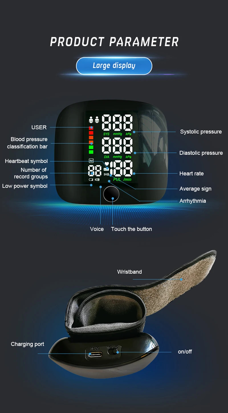 Automatic Intelligent Blood Pressure Monitor – Black Large Touchscreen ...