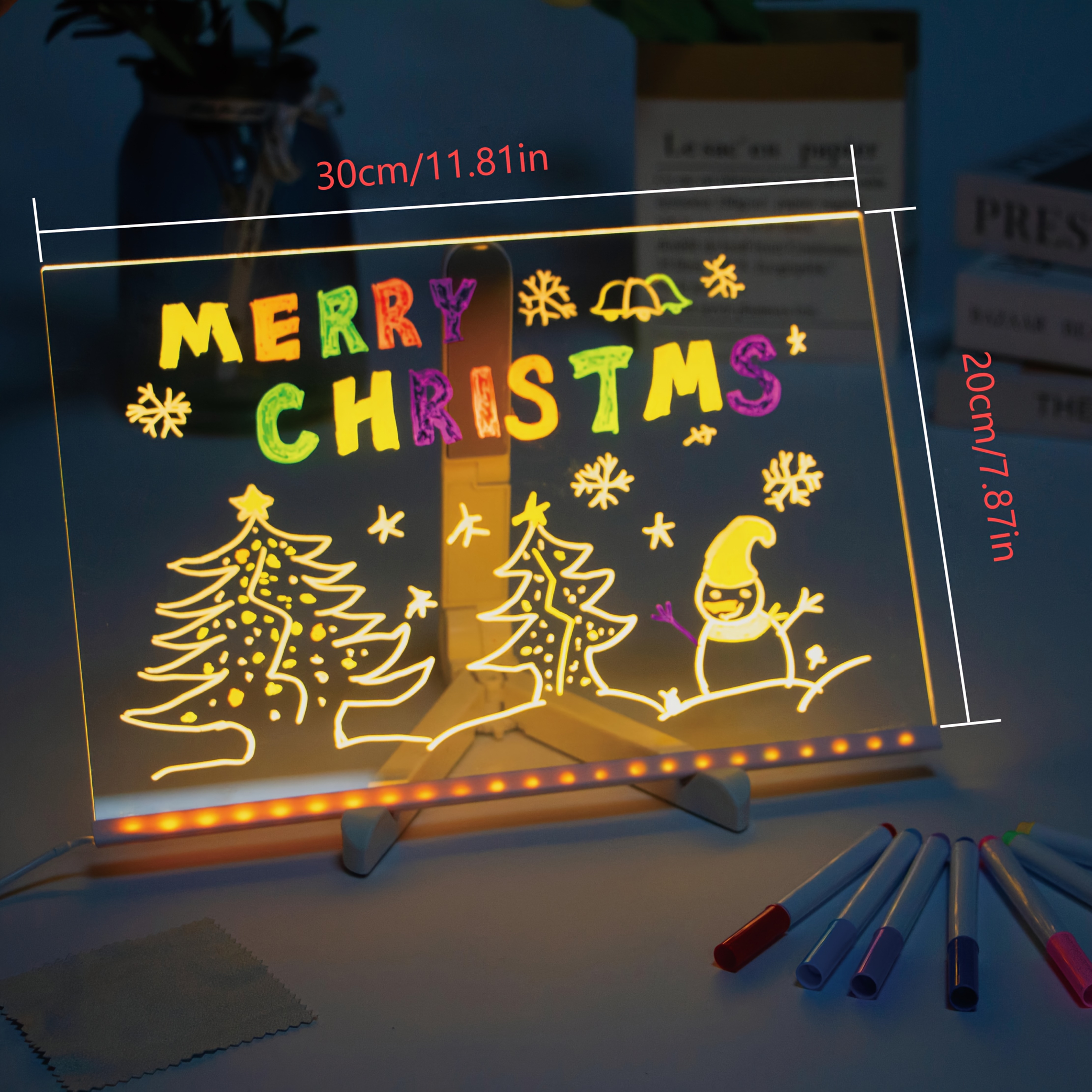 1 LED light-up drawing board, erasable acrylic message panel, includes ...