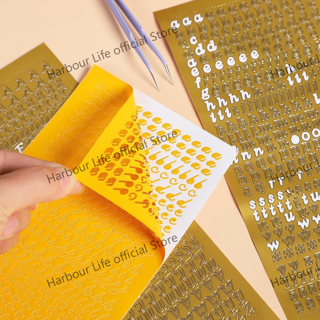 Alphabet Hot Stamping Gold Silver Sticker label 1 sheet DIY Korean ...