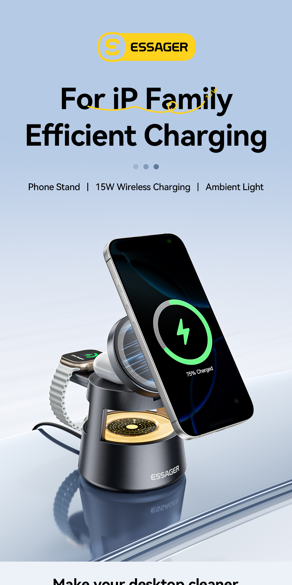 Essager Magnetic Wireless Charger Stand 15W Max 4-in-1 Mobile phone ...