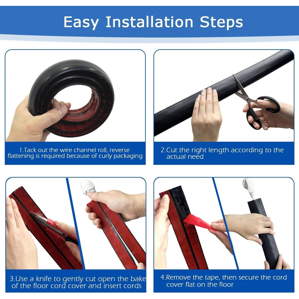 Floor Cable Cover PVC Cord Protector Self-Adhesive Power Cable ...