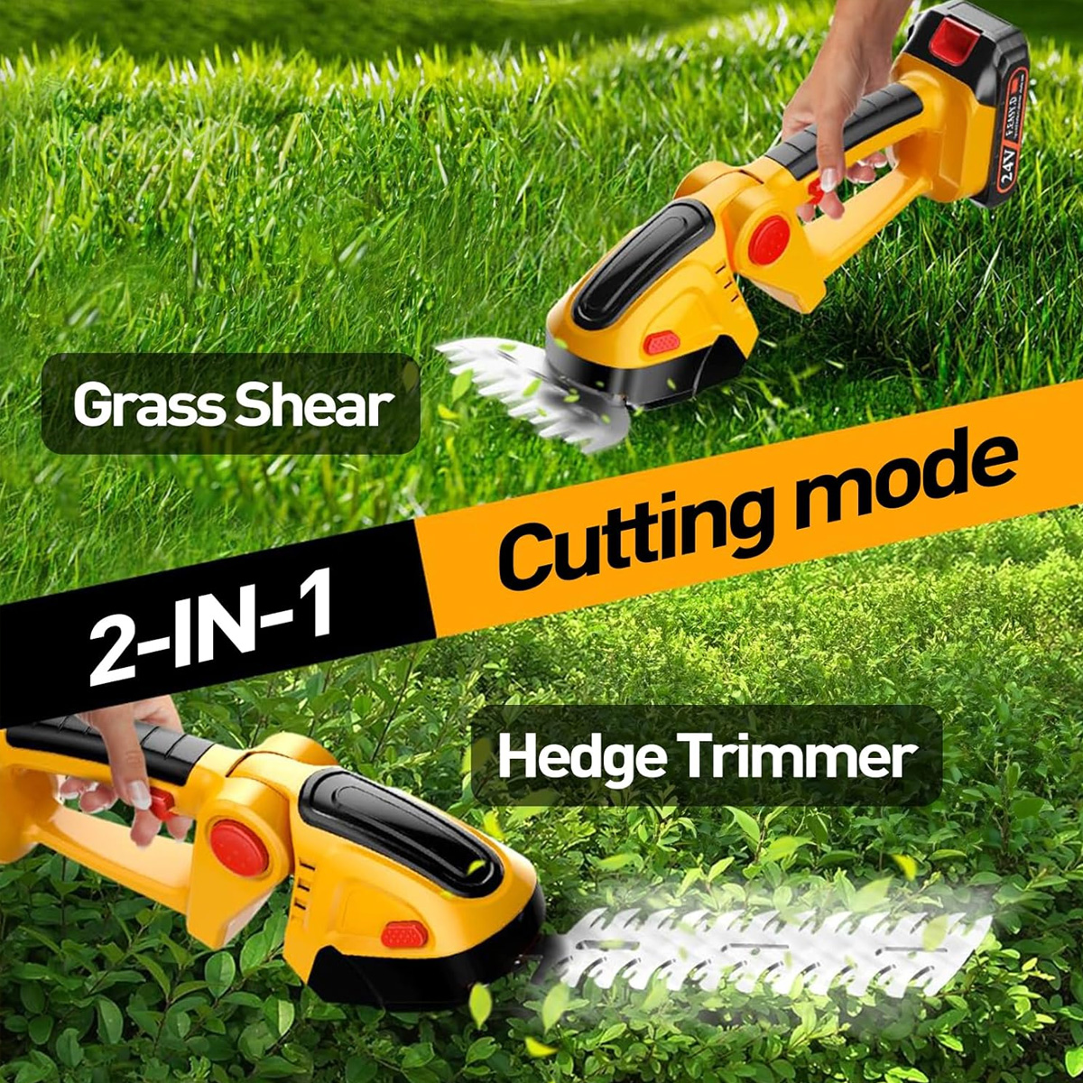 2 in 1 Cordless Grass Shrub Shear Lithium-ion Rechargeable Electric ...