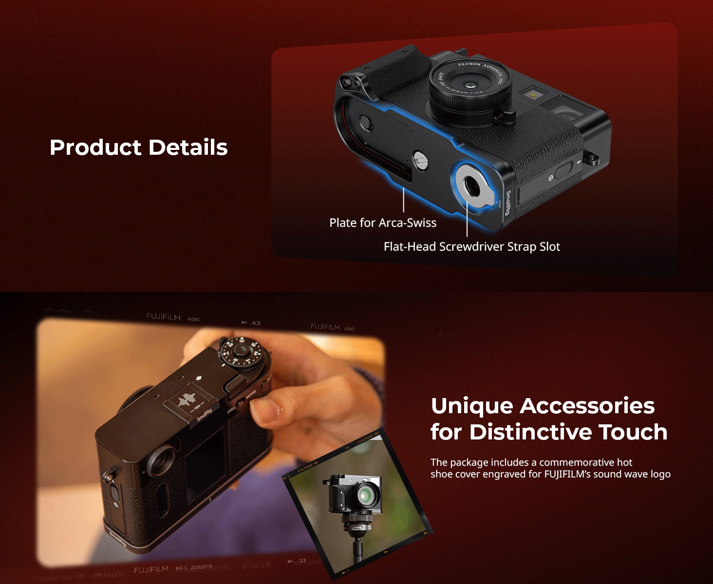 SmallRig L-Shaped Mount Plate with Wooden/Silicone Handle Lightweight Grip for FUJIFILM X Half ...