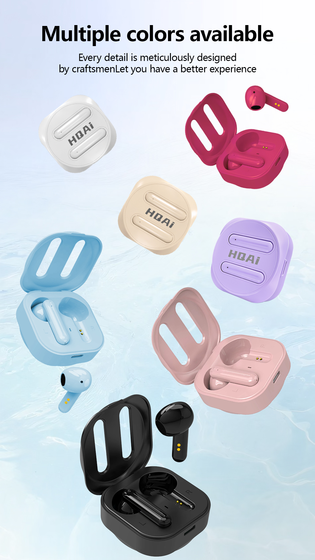 HQAi H9 Wireless Earbuds Bluetooth Long-Lasting Battery HiFi Stereo ...