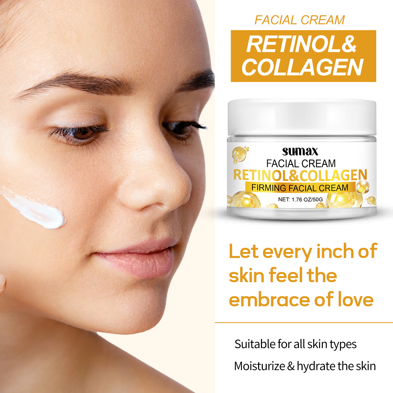 SUMAX 50g Retinol Collagen Face Cream, Tones Skin, Anti-Oxygen ...