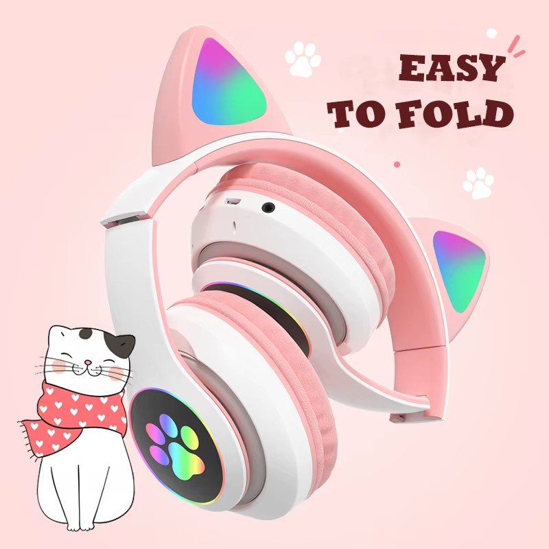 STN28 LED Headset Cat Ear Wireless Bluetooth Gaming Headphones Built in Microphone Universal ...