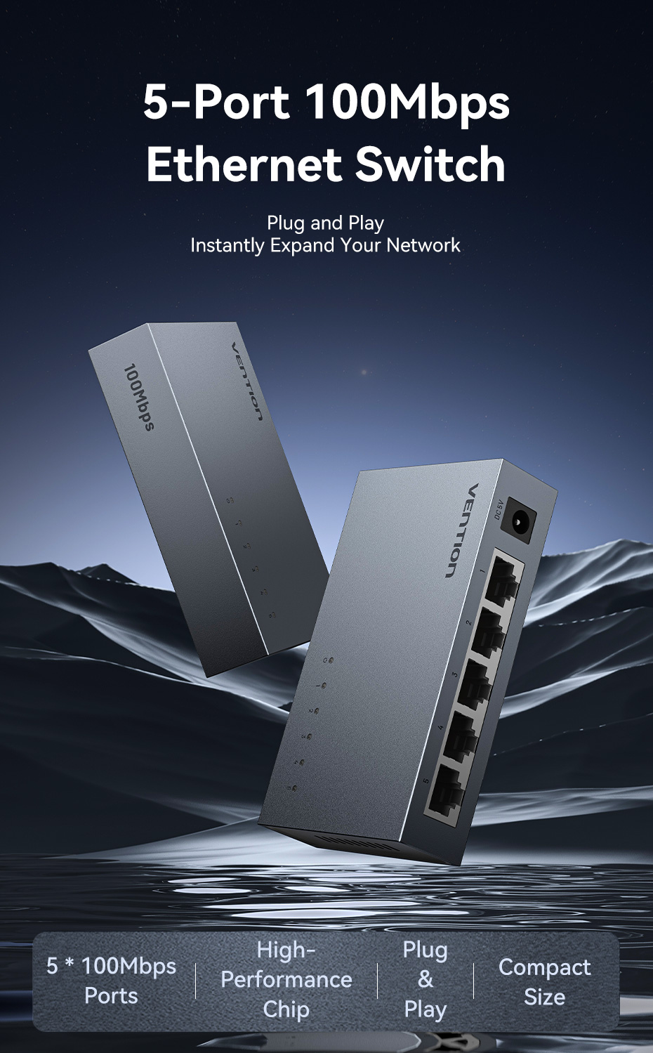 Vention 100Mbps 1000Mbps 5 Port Gigabit Ethernet Switch for Computer TV ...