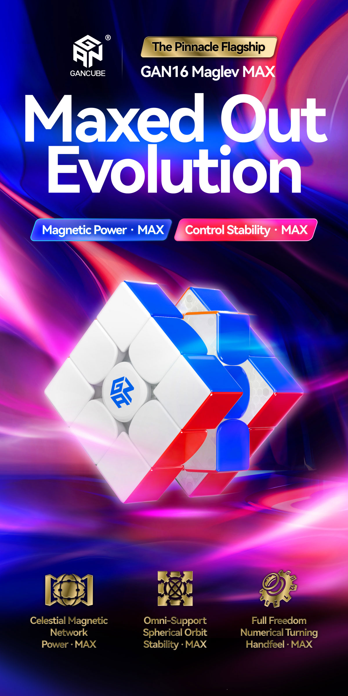 GAN 16 Maglev Max 3x3 Magnetic Speed Cube UV Coated Magic Cube ...