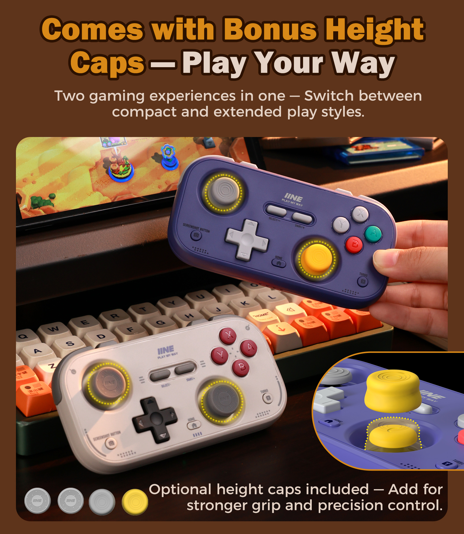 IINE Retro Pocket Game Controller/Compact & Portable Hall Joysticks ...