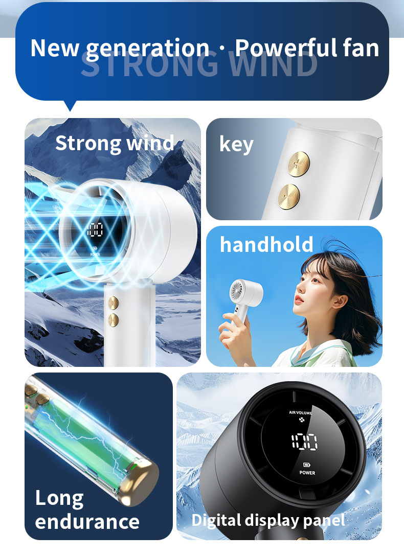 M2 5000mAh mini fan with display, portable handheld, rechargeable ...
