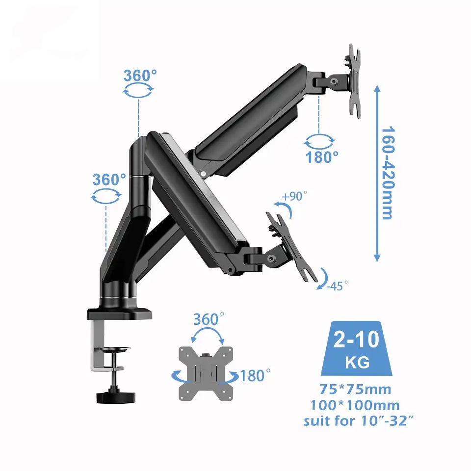 🇸🇬 Monitor Dual Arm Desktop Mount Bracket 17”-34” Bearing 10kg 360 ...