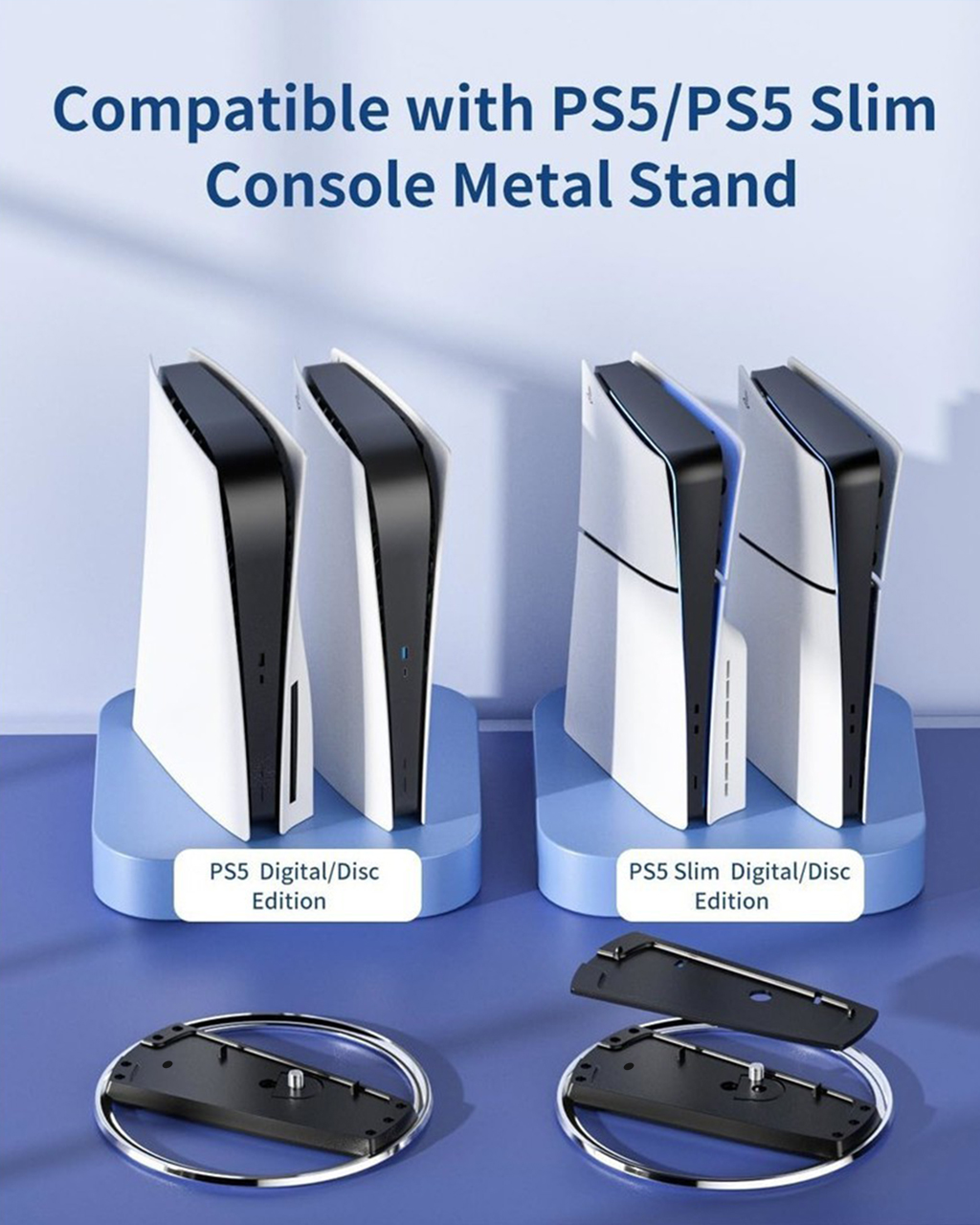 Vertical Cooling Stand for PS5 & PS5 Slim Console, Anti-Slip Holder for PS5 Disc & Digital ...