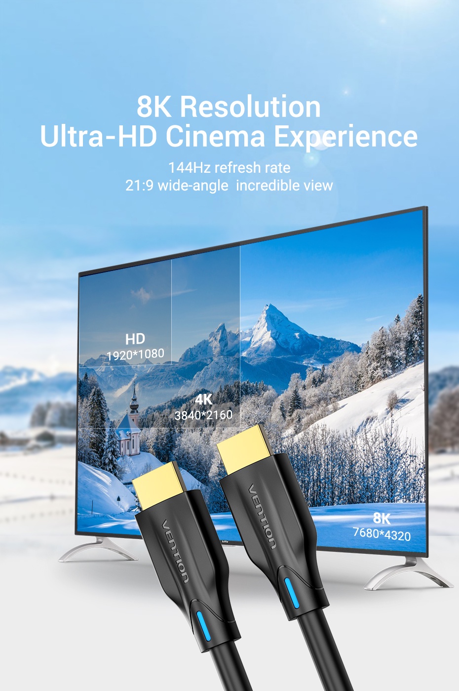 Vention HDMI 2.1 Cable Supports 8K 4K 120Hz 48Gbps for PC Monitor PS5 ...