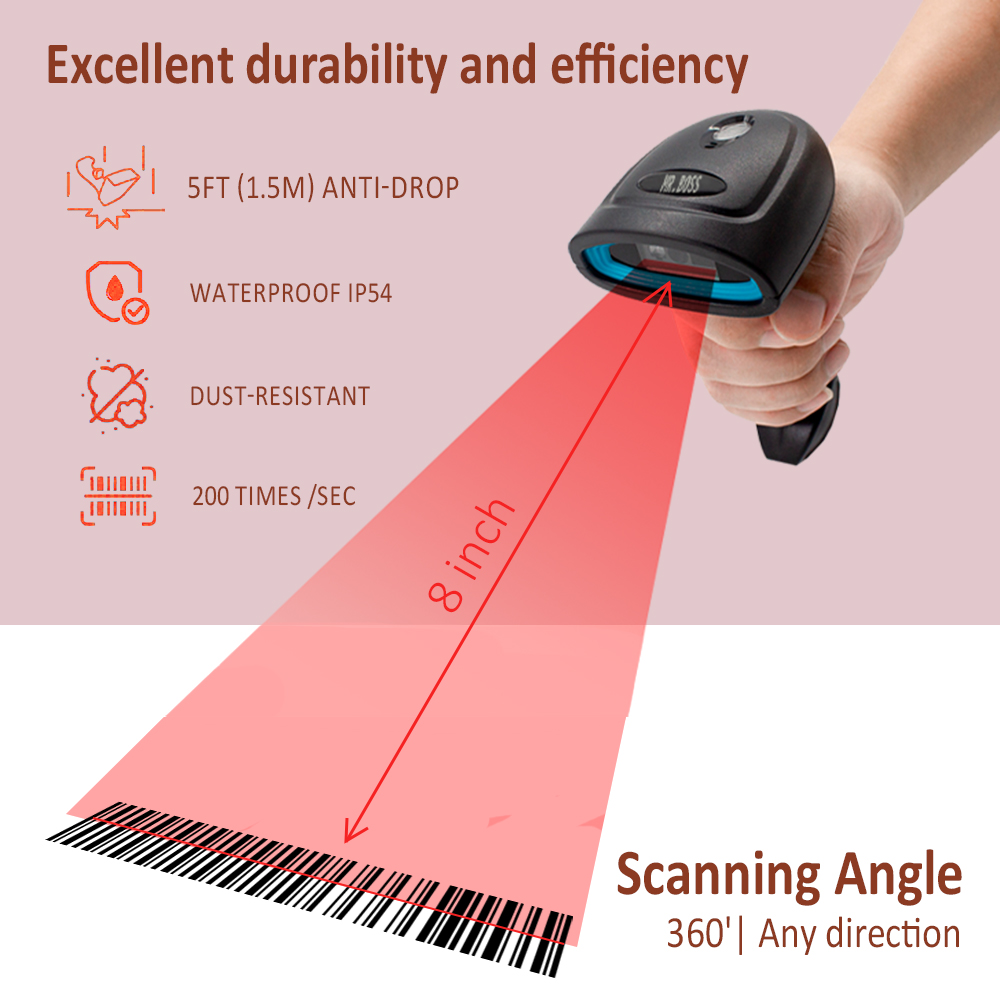 1D 2D QR Code Wireless Barcode Scanner Reader Compatible 2.4G Bluetooth ...