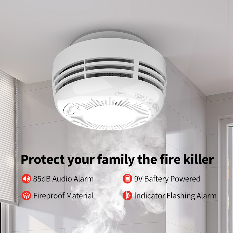 Smoke detector with test/mute button, fire alarm with photoelectric ...