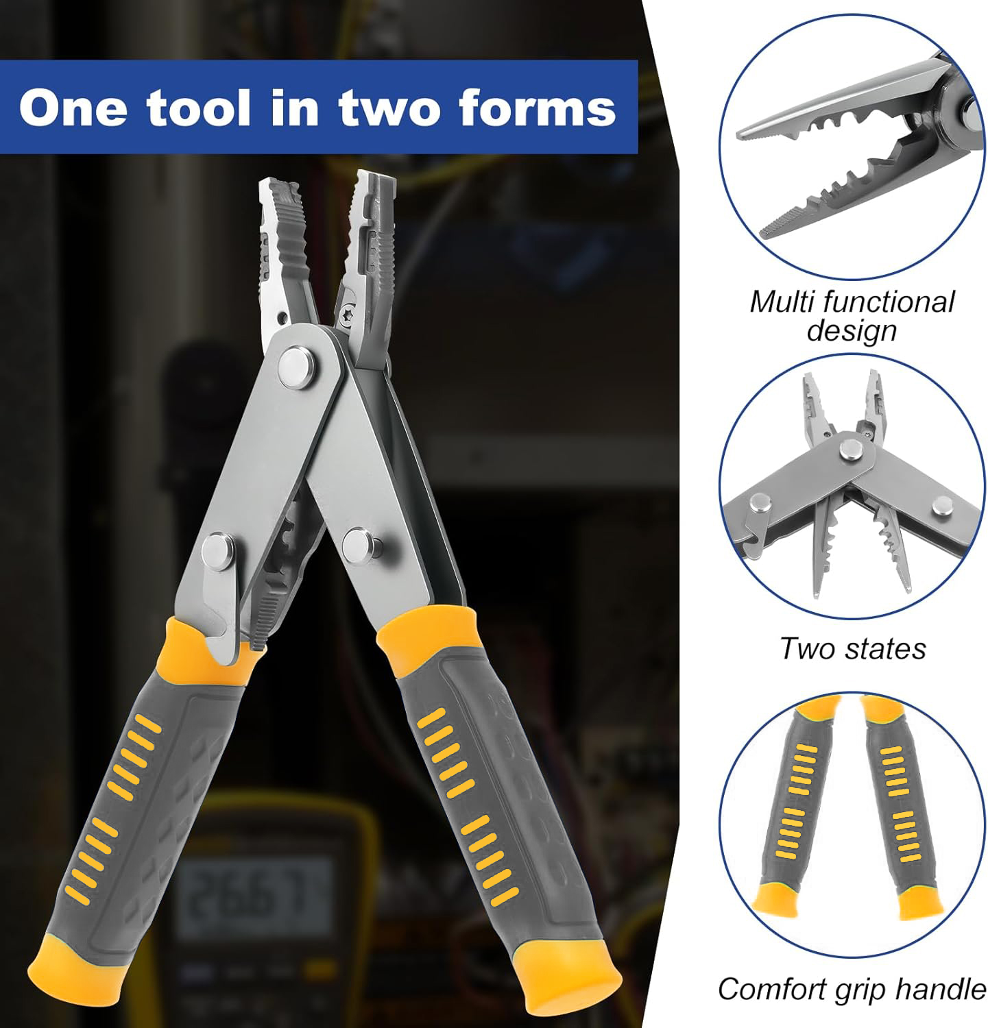 One Piece Adjustable Multi-Function Wire Stripper Pliers with Ergonomic ...