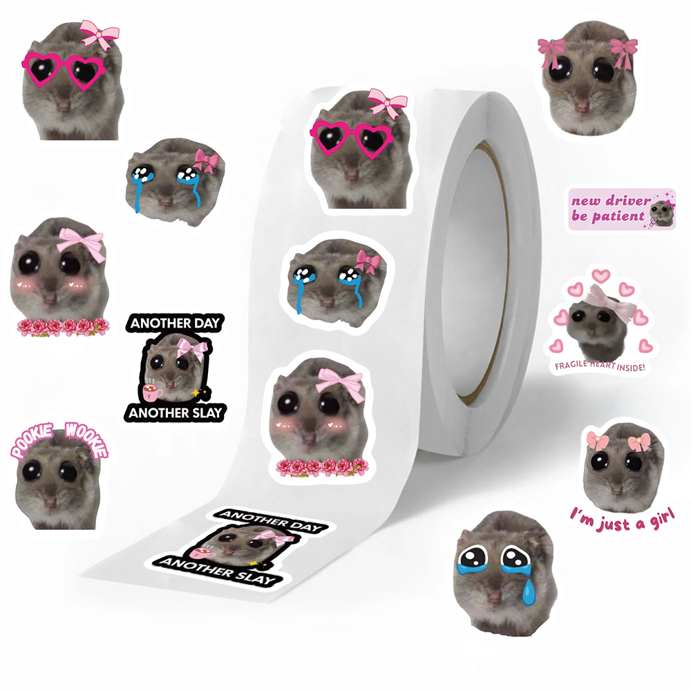500PCS/Roll Cute Sad Hamster Meme Stickers For Kids Emoji Decal Phone ...