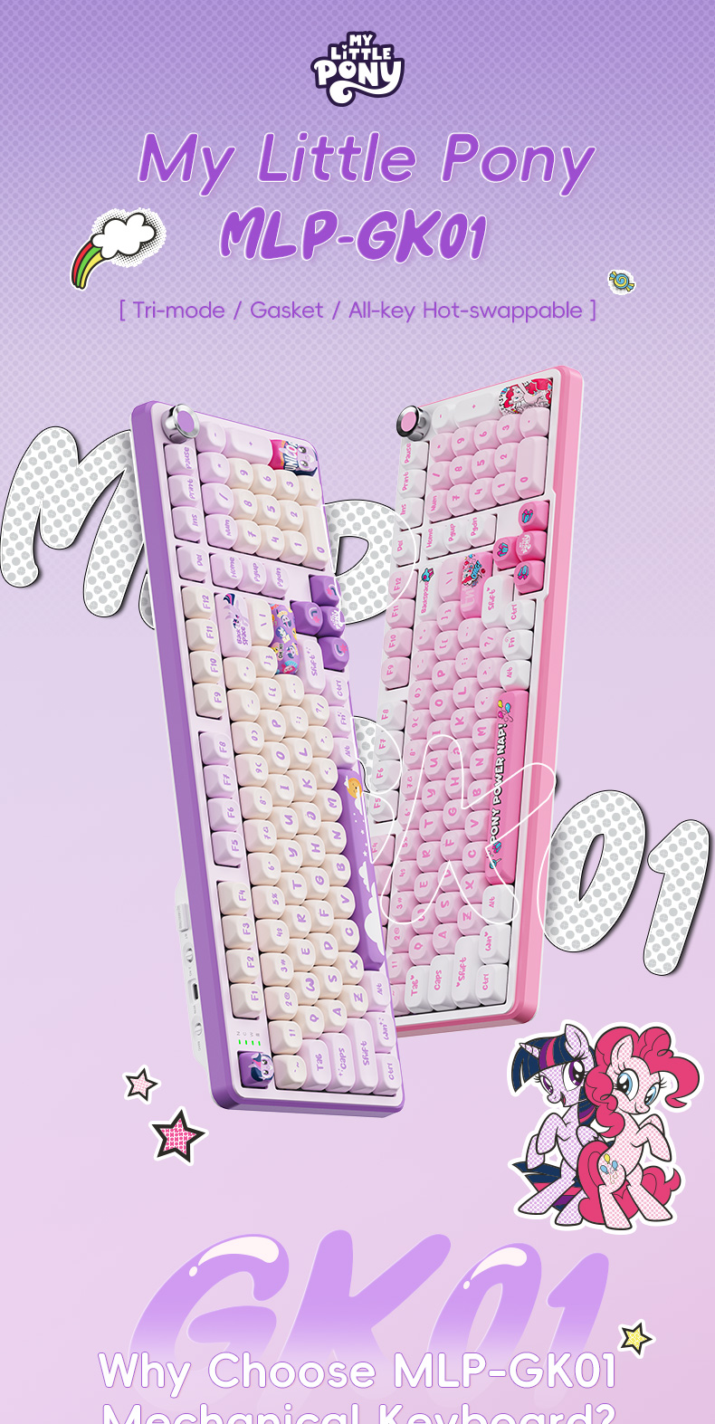 My Little Pony GK01 Mechanical Keyboard Rechargeable Tri-mode Hot-swap ...