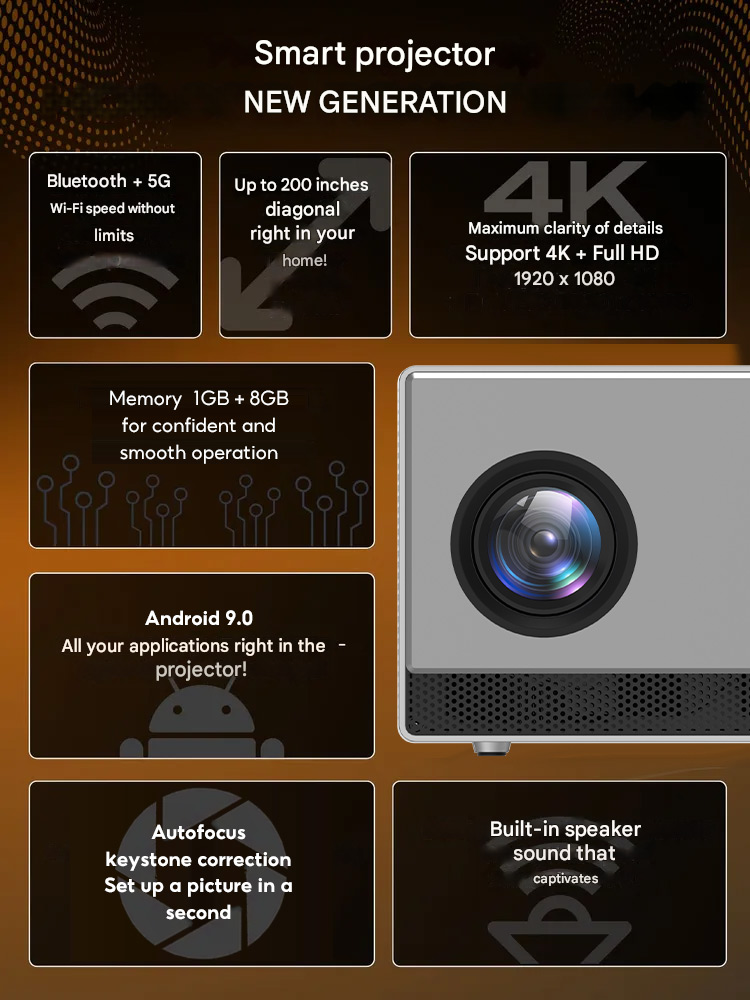 A16 Projector Portable Android Auto Focus Full HD 1080P 8000 Lumens ...