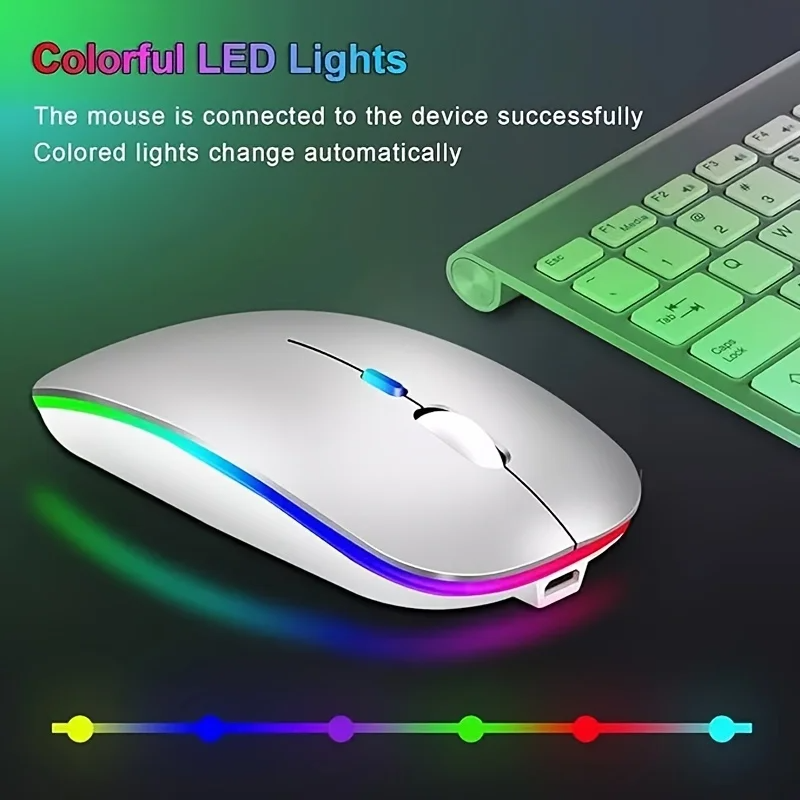 Ultra-Slim Wireless Rechargeable Mouse With LED Lights, BT & 2.4G Dual ...