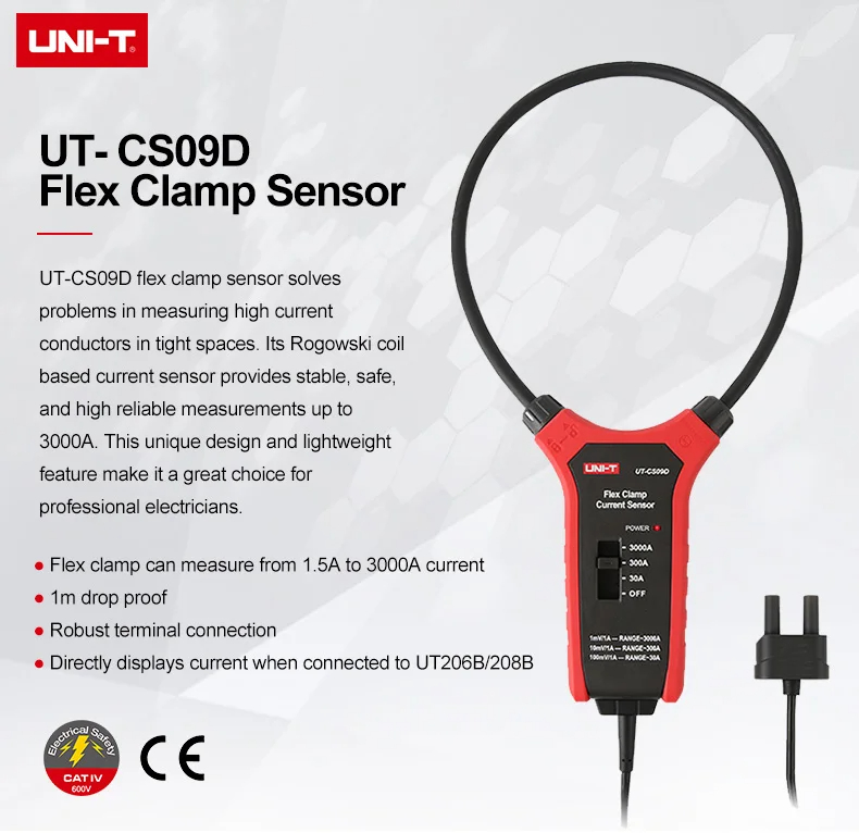 UNI-T UT-CS09D 3000A AC Current Flexible Clamp Meter Flex Clamp Sensor ...
