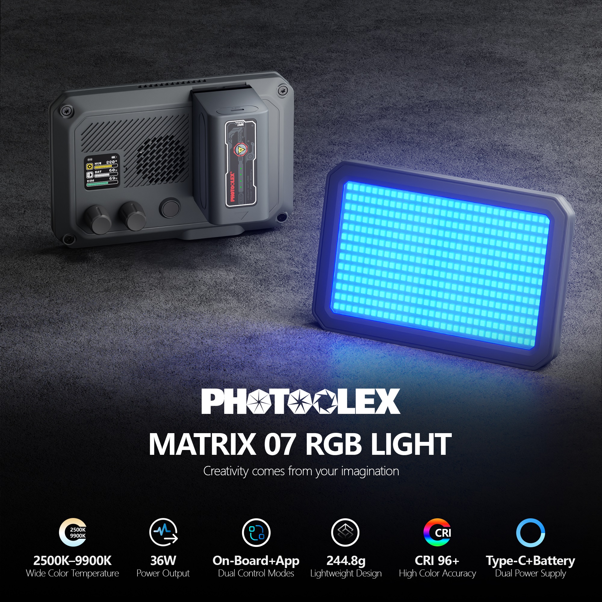 Photoolex Matrix-07RGB 36W Rechargeable Outdoor Full Color Photography ...