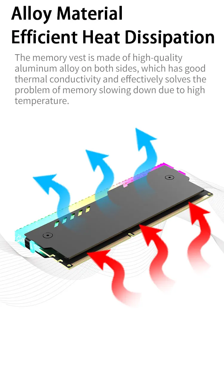 Aluminum Memory Cooling Heat Sink with Thermal Conductive Pad ARGB SYNC ...