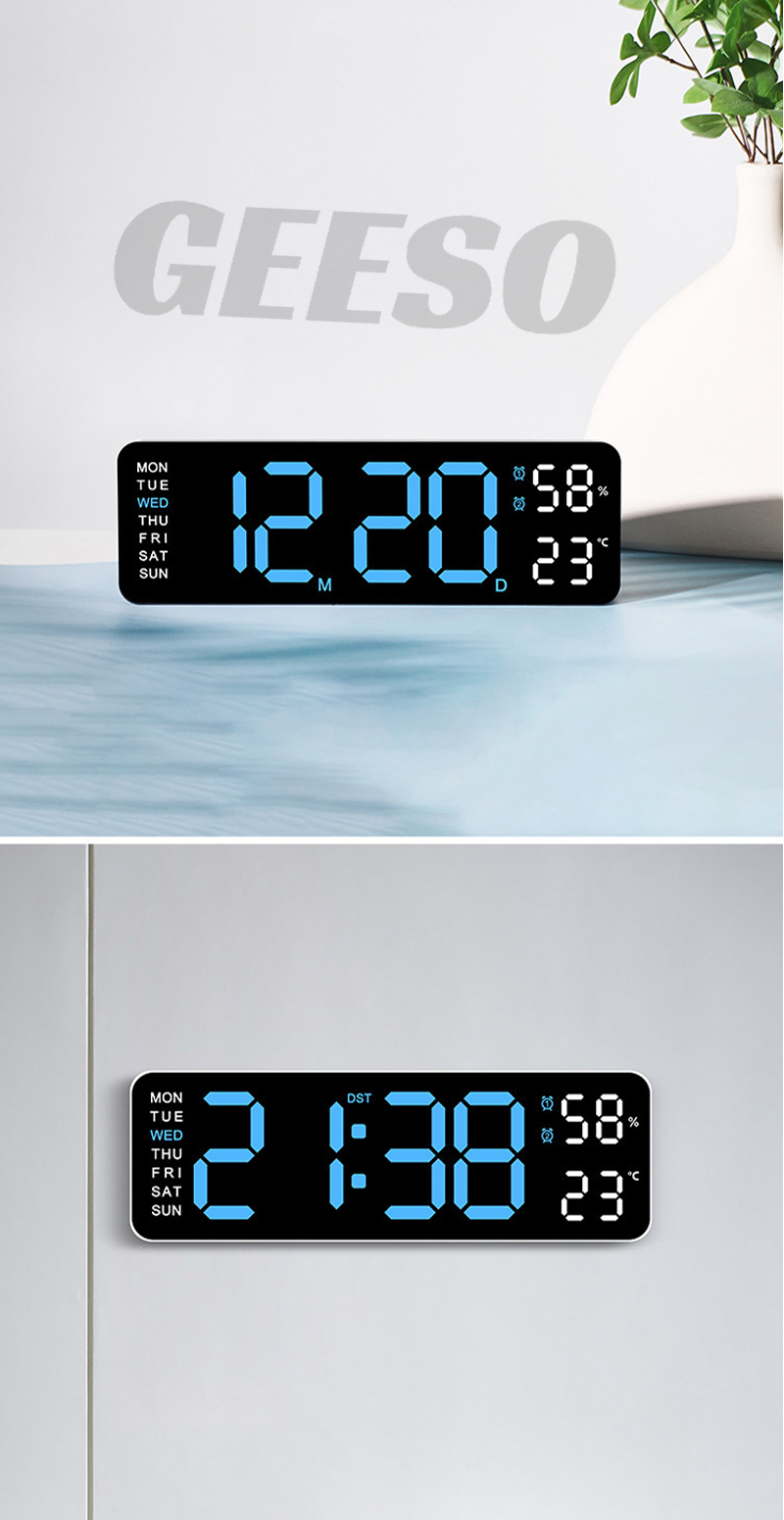 GEESO LED Digital Wall Clock Large Display Alarm Clock for Living Room ...