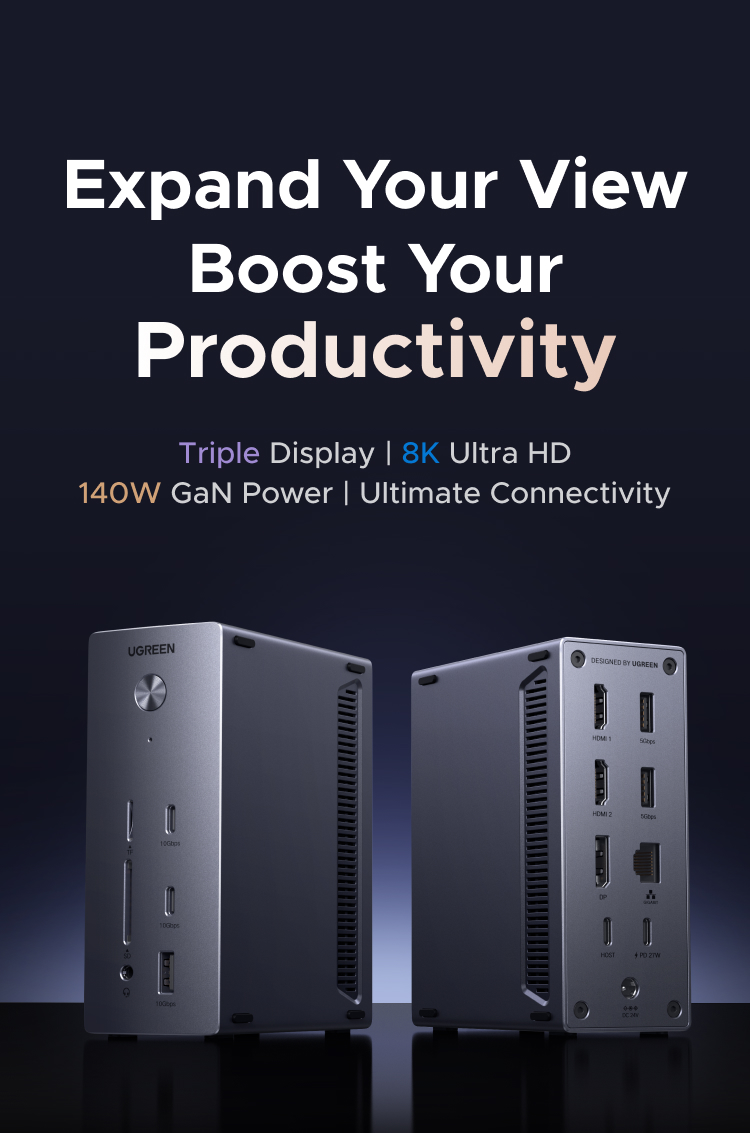 UGREEN 140W GaN Power 14-in-1 Docking Station DP 8K@30Hz HDMI 4K@60Hz ...