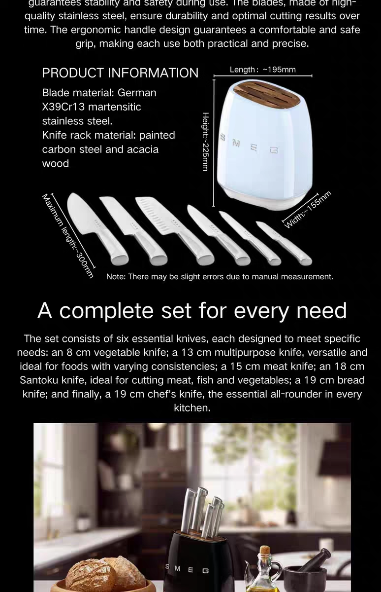 Smeg Retro Knife Holder Set 6-piece German Kitchen Knife 7-piece ...