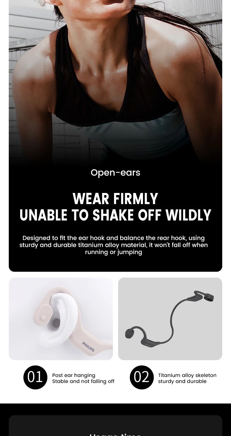 Philips TAH6609C Open-Ear Bone Conduction Sports Headphones Bluetooth for Running Cycling ...