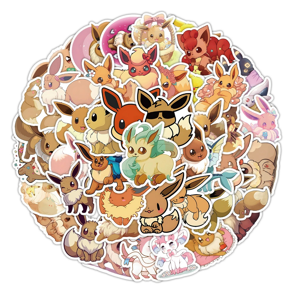 50PCS Pokemon Cute Eevee Anime Stickers Cartoon Graffiti DIY Phone ...