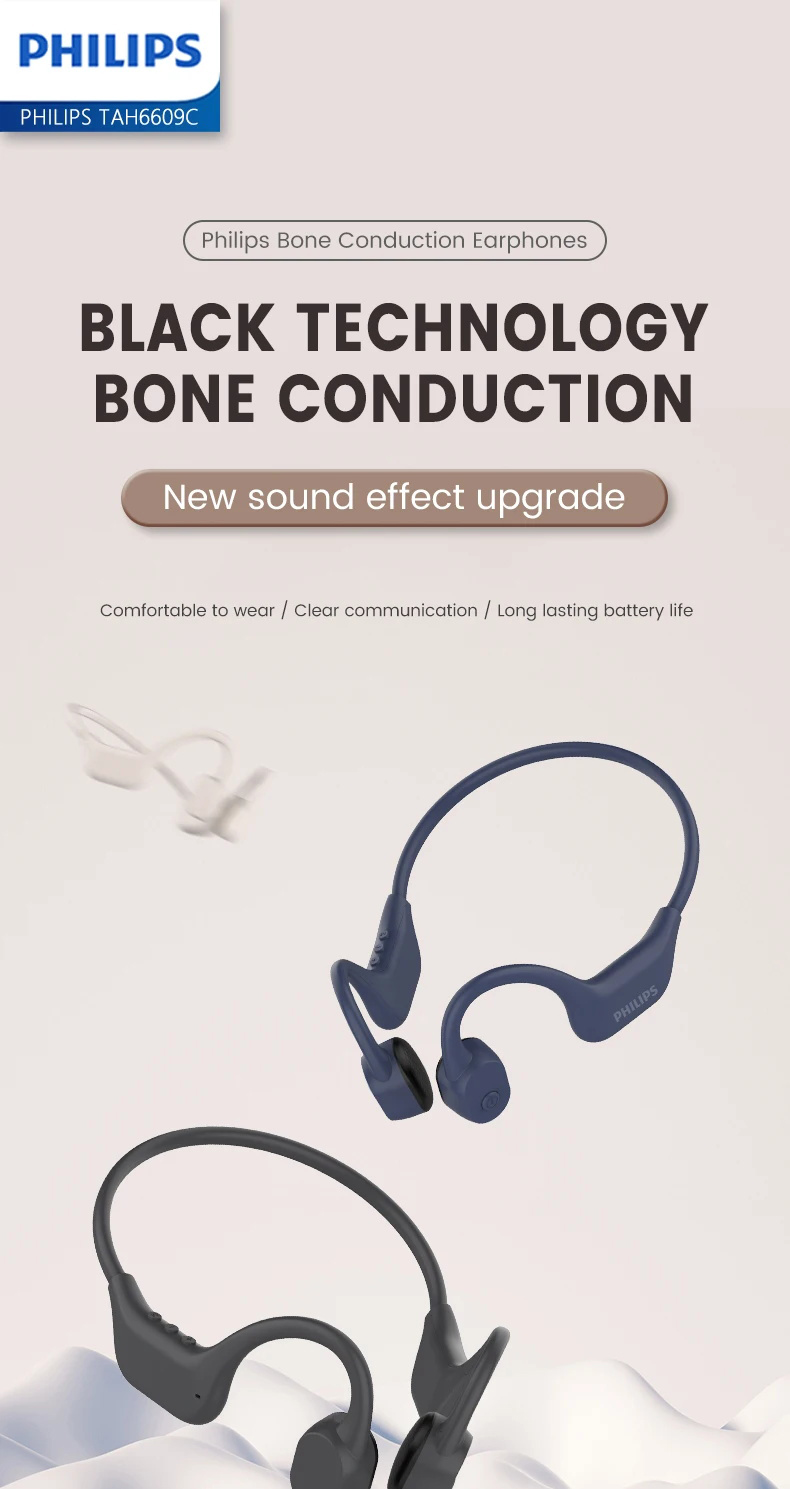 Philips TAH6609C Bluetooth Bone Conduction Headphones for Running, Open-Back Wireless, Long ...
