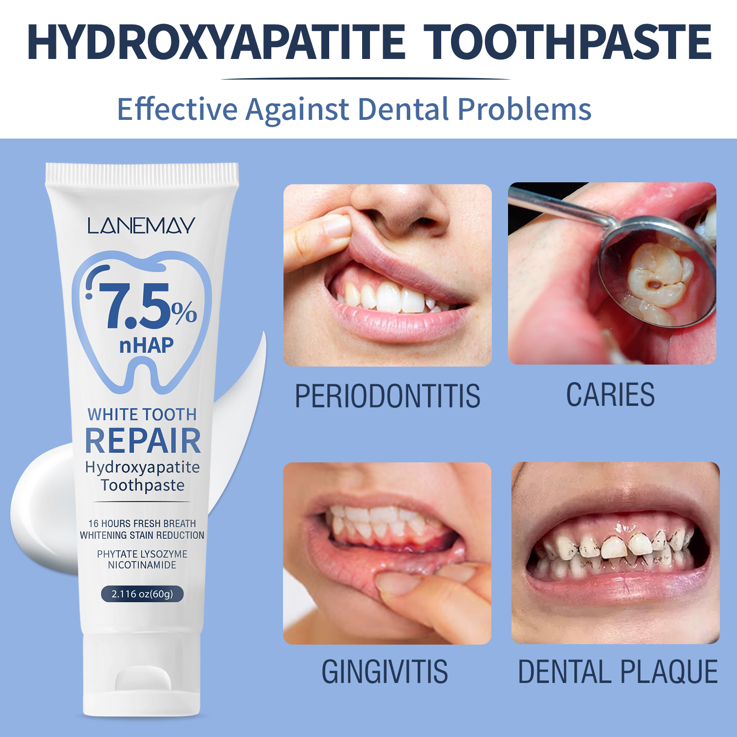 Teeth Repair Toothpaste with Hydroxyapatite and Miswak, Remineralizes ...