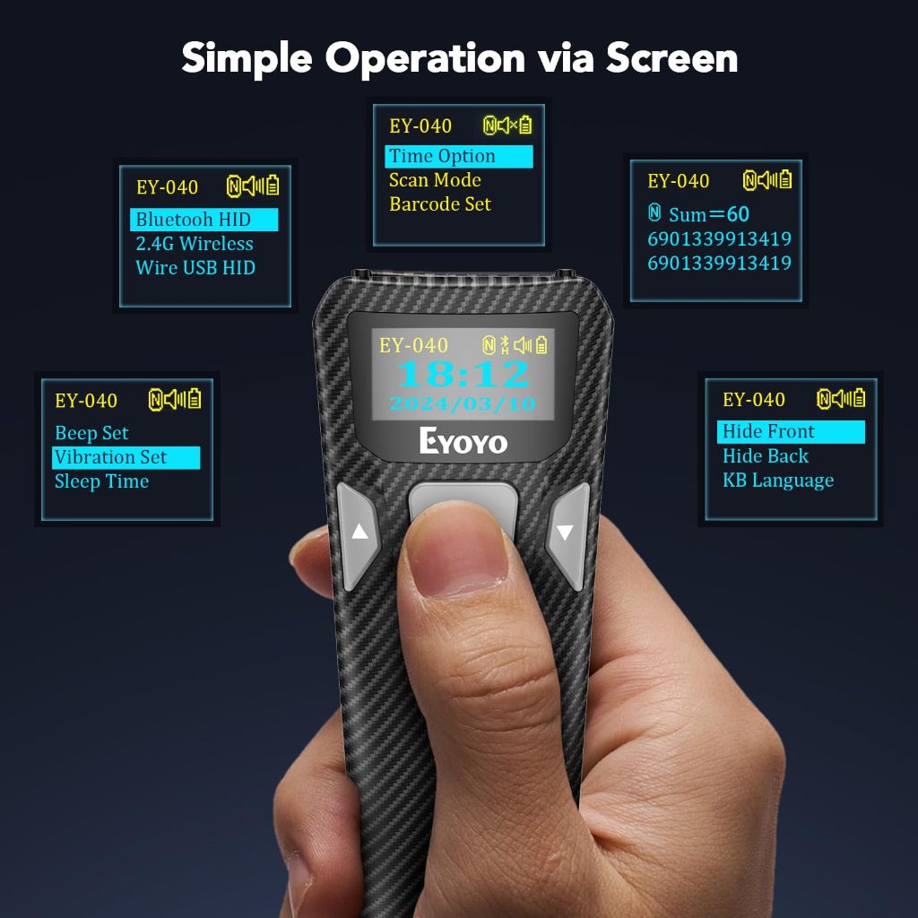 Eyoyo Portable Mini 1D 2D Barcode Scanner, Smart Digital Display to Set ...