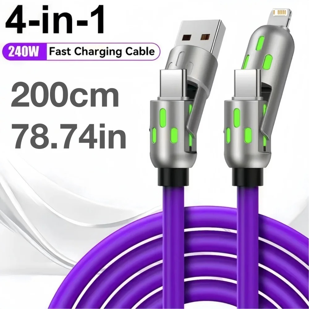 4 In 1 240W Fast Charging Data Cable PD USB Type C Charging Wire Multi ...