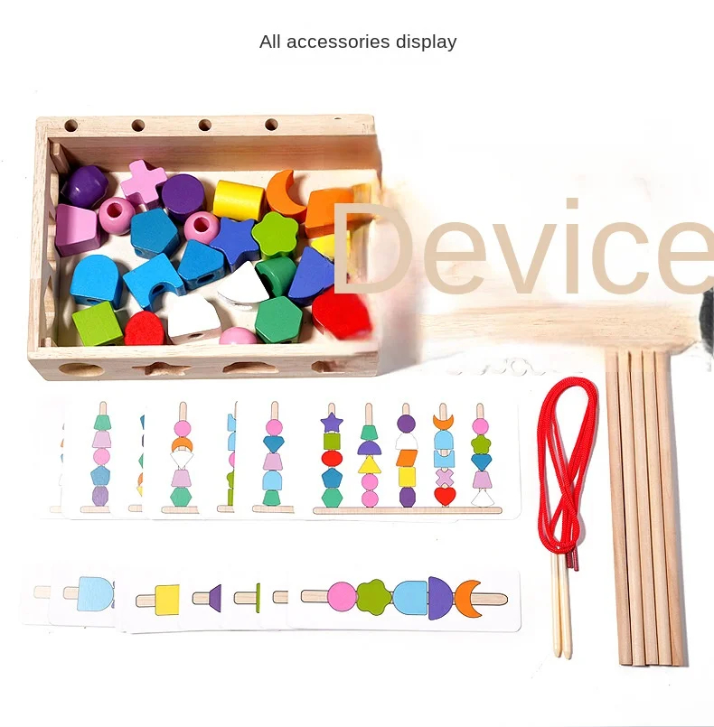Montessori Wooden Toy 5-in-1 Color Shape Blocks and Beads Sorting Game ...