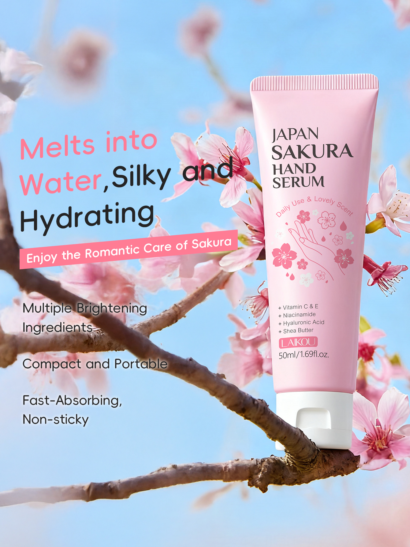 LAIKOU Japan Sakura Infused Hand Serum: Brightening & Nourishing ...