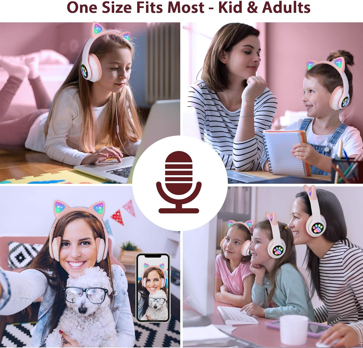 STN28 LED Headset Cat Ear Wireless Bluetooth Gaming Headphones Built in Microphone Universal ...