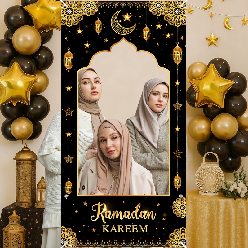 Ramadan Kareem Banner Backdrop Black Gold Vinyl Eid Mubarak Photo ...