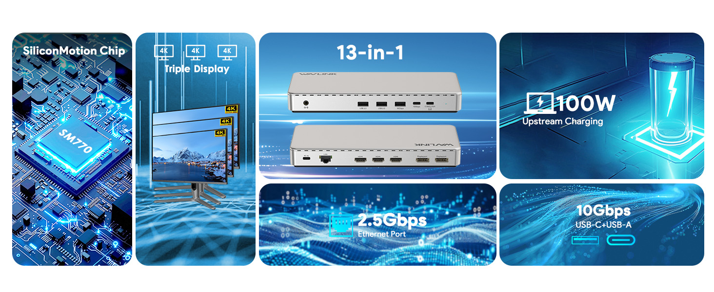 WAVLINK Universal Triple 4K@60Hz Display Dock with SM770 Chip, USB-C ...
