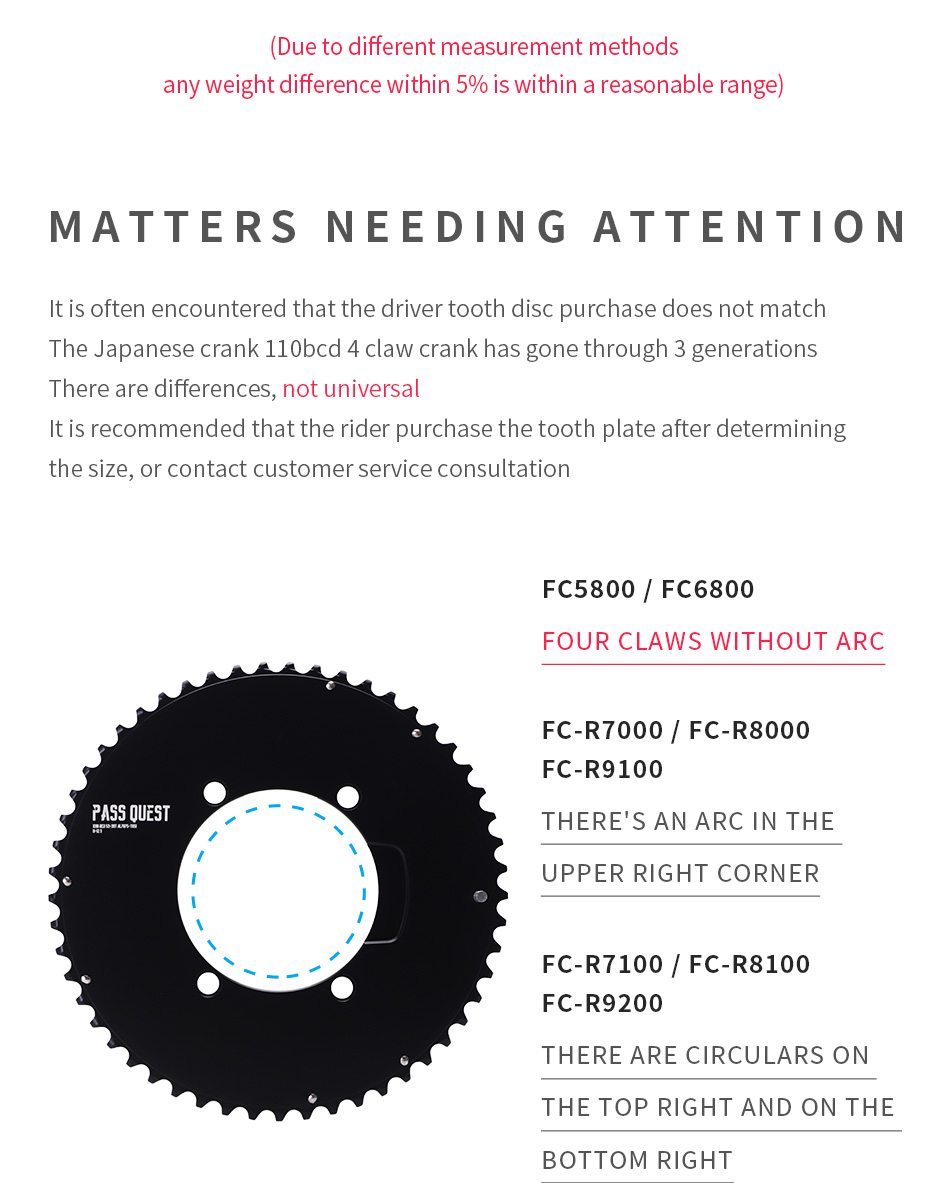 PASS QUEST 110 bcd chainring road bike Narrow wide double Chain ring ...