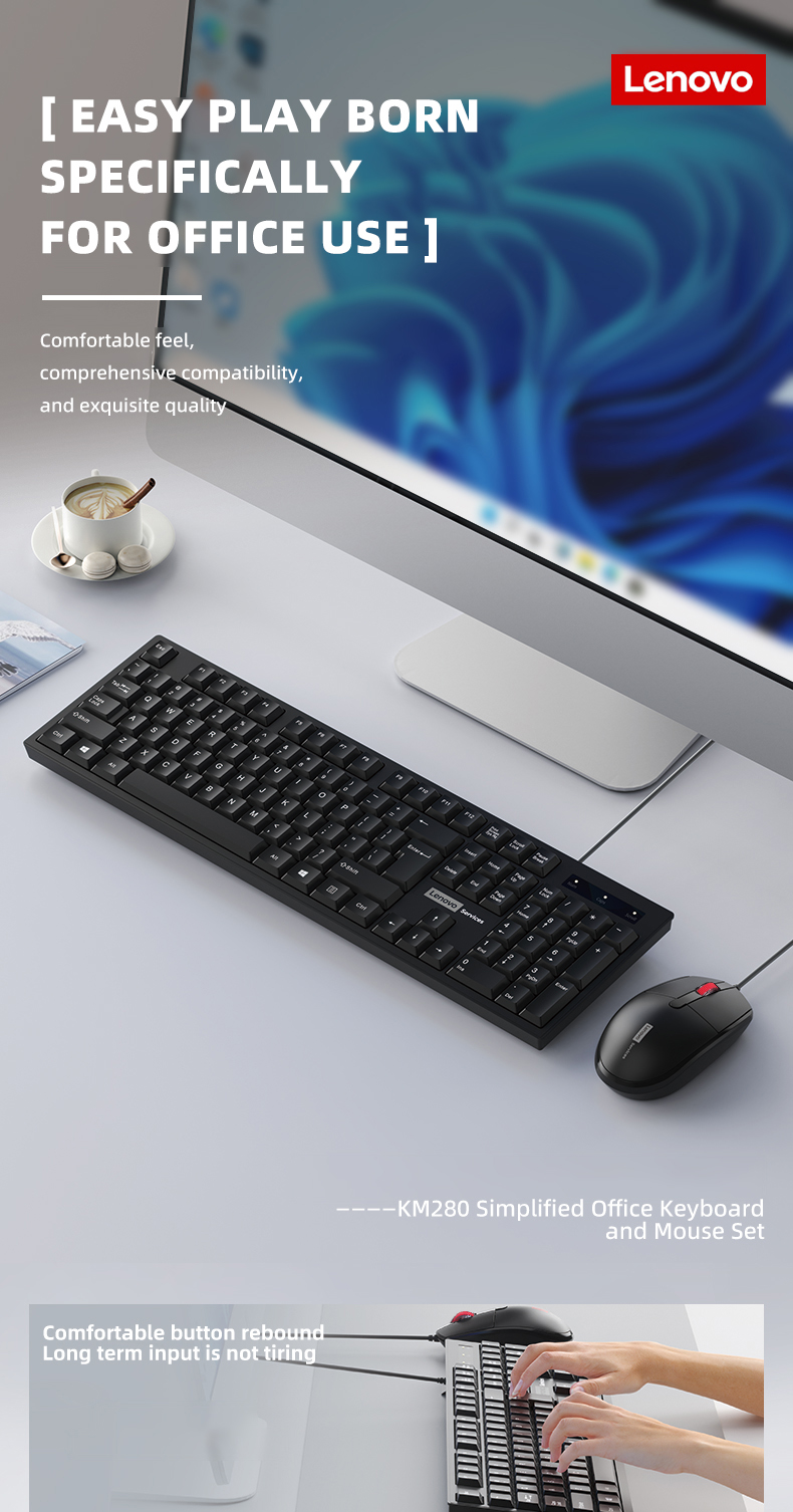 Lenovo KM280 Simplified Office Keyboard And Mouse Set - Wireless Dual ...